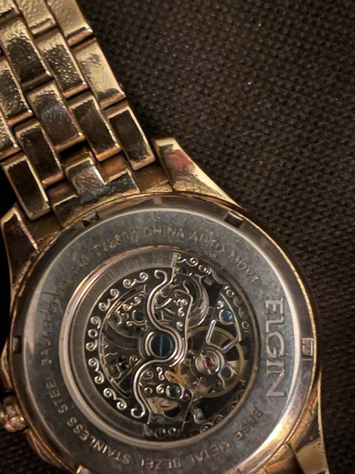 Elgin mens gold tone automatic skeleton luxury watch -FG9919 | eBay
