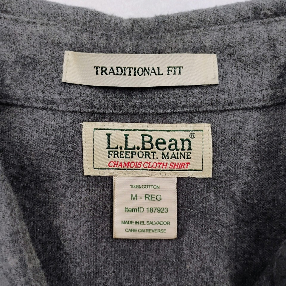 LLBean Men Traditional Fit Charcoal Gray Chamois Cloth Shirt M Regular ...