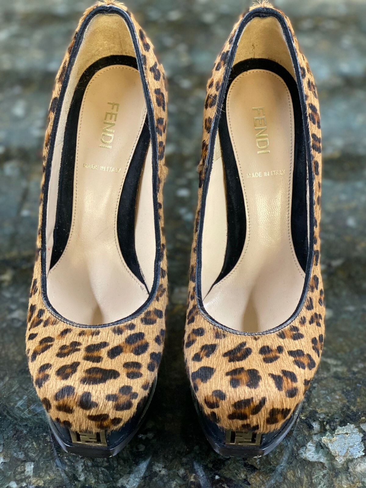 Fendi Leopard Print Pony Hair Logo Decolette Heels Pl… - Gem