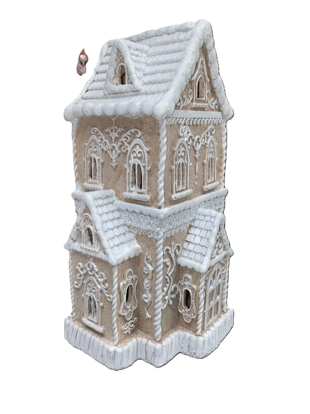 Christmas Neutral Beige Victorian Lighted Gingerbread Village House 14 ...