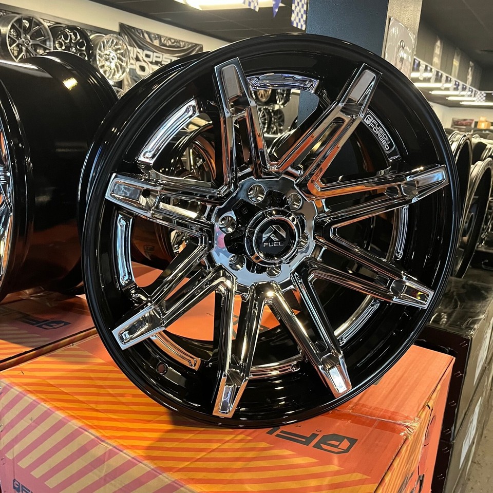 4 New Fuel FC401 Brawl 22" Chrome Gloss Black 22x10 8x6.5 Wheels Rims ...