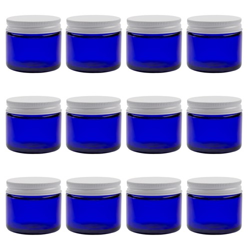2-Ounce Cobalt Blue Glass Jars w/Metal Lids (12 Pack); Straight Sided ...