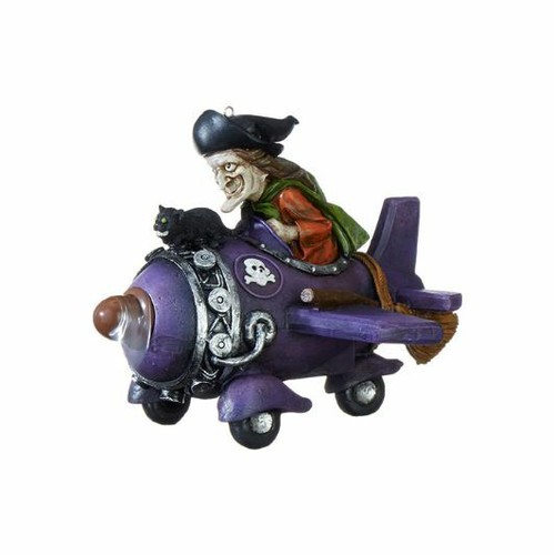 7" ANIMATED WITCH PLANE Halloween AVIATION PILOT FLYING "Spooky" RAZ ...