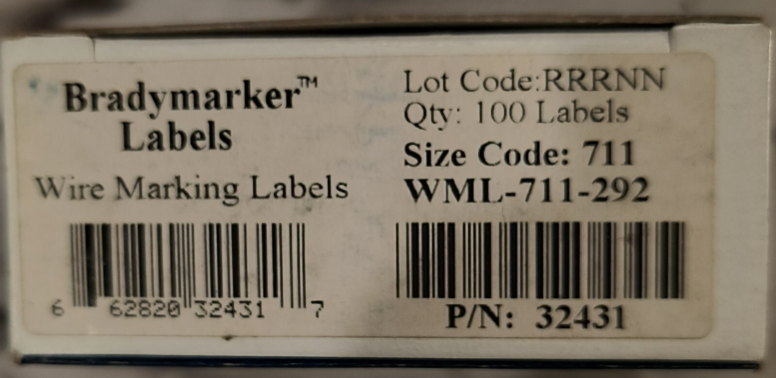 Brady Wml-711-292 Roll of 100 Wire Marking Labels BradyMarker 32431 ...