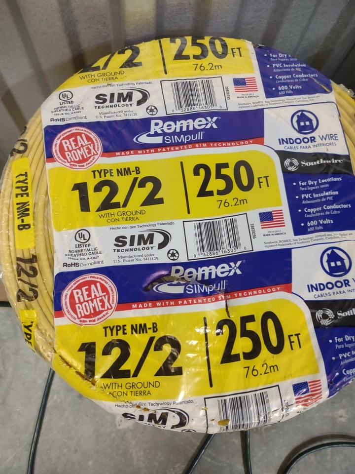 12/2 Romex Wire 12-2 AWG 250ft Non Metallic Copper Cable | eBay