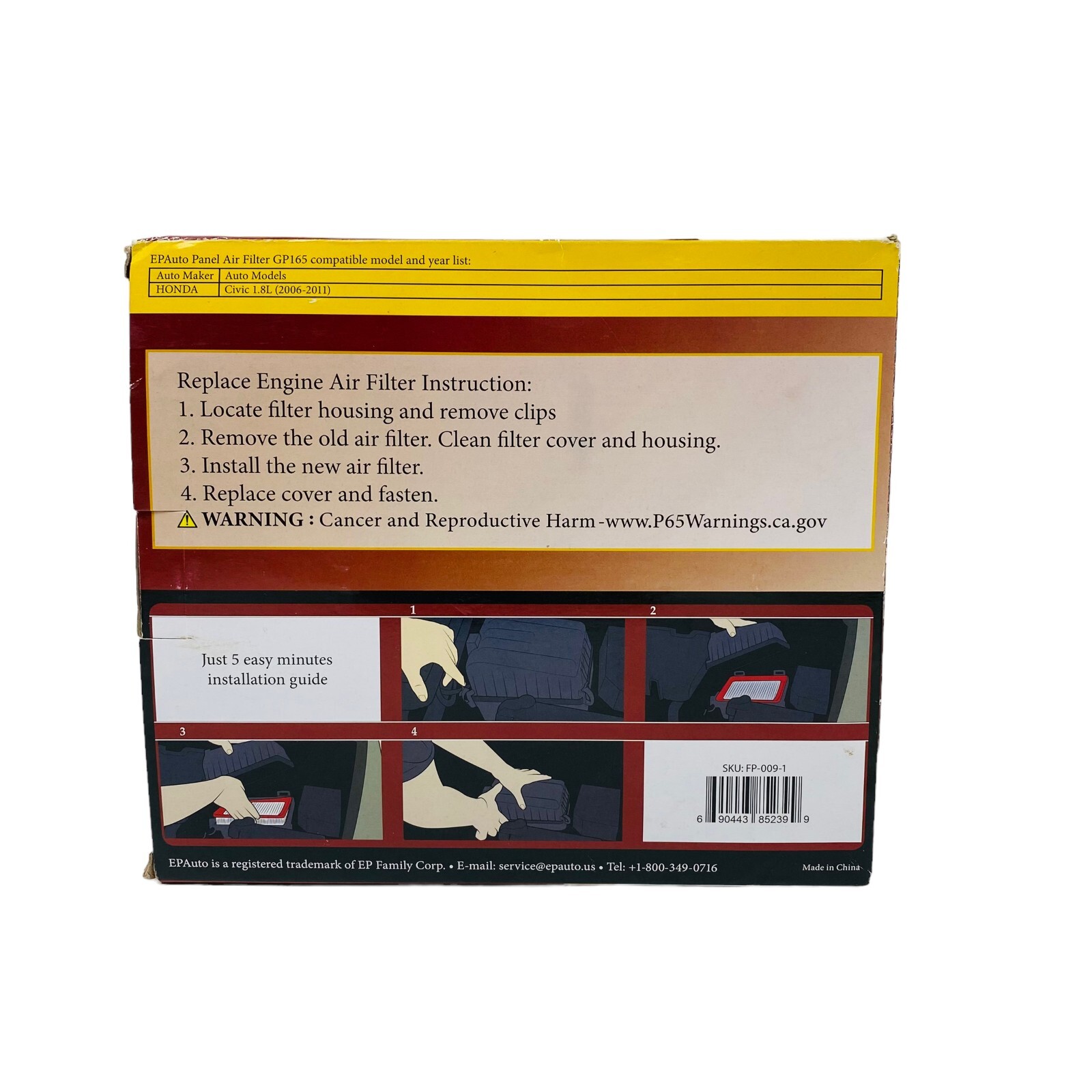 Panel Air Filter EPauto GP165 (CA10165) fits Honda #17220-RNA-A00 | eBay