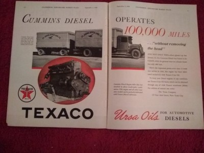 1938 2 pg Ad,Texaco Ursa Oil Ad: Featuring Cummins Diesels, St. Johns ...