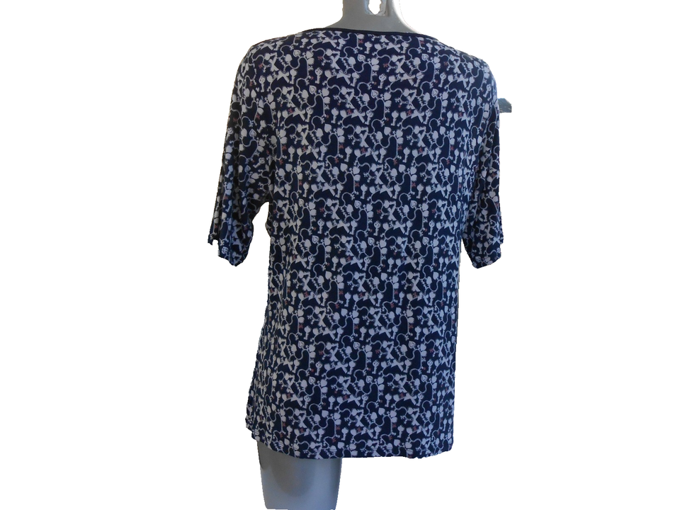 ladies blouse 40 bust M & S short sleeves round neck navy blue and ...