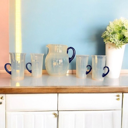 RARE Antique 1920s Fry Foval Opalescent Lemonade Set-Cobalt Blue-Art ...