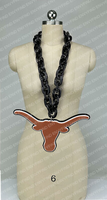 New TEXAS LONGHORNS BLACK Jumbo Black Big Fan Chain Necklace Foam USA ...