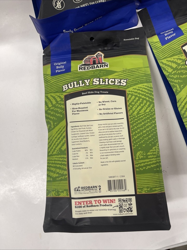 4 Bags (7 oz each) RedBarn Bully Slices Beef Hide/Liver/Pizzle Dog ...