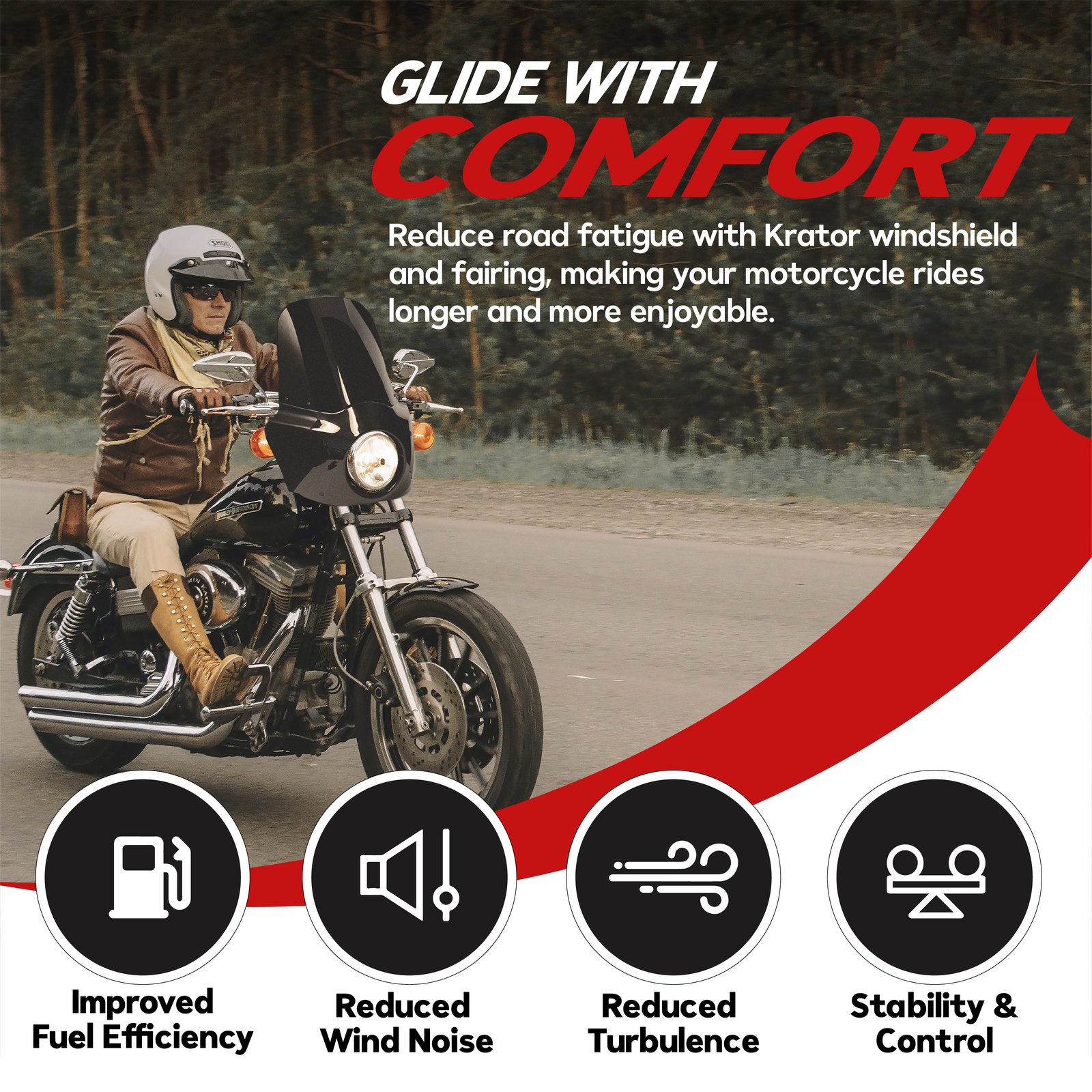 Krator Motorcycle Windshield & Fairing, Blackout, 15" Windshield, Club ...