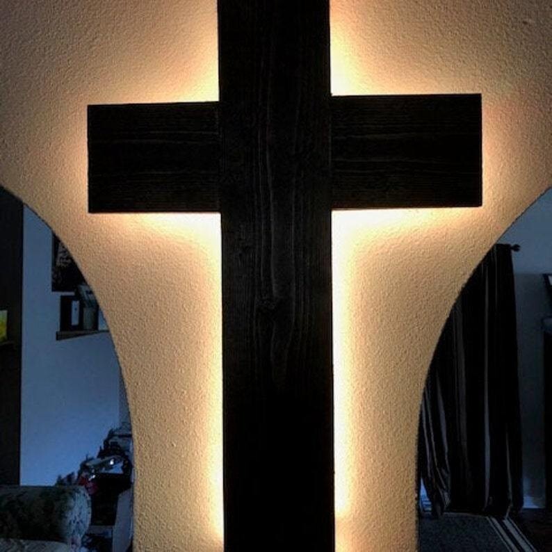 Wood Cross LED Light-UP Backlit Church Wall Mount Handmade Large 16" x ...