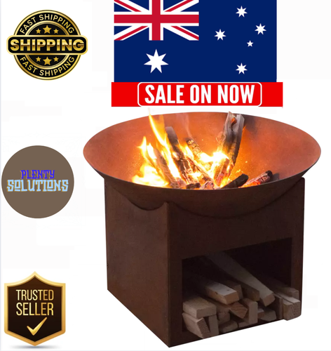 Glow Tambo™ Outdoor Fire Pit Firepit & Firewood Log Storage Rustic Rust ...