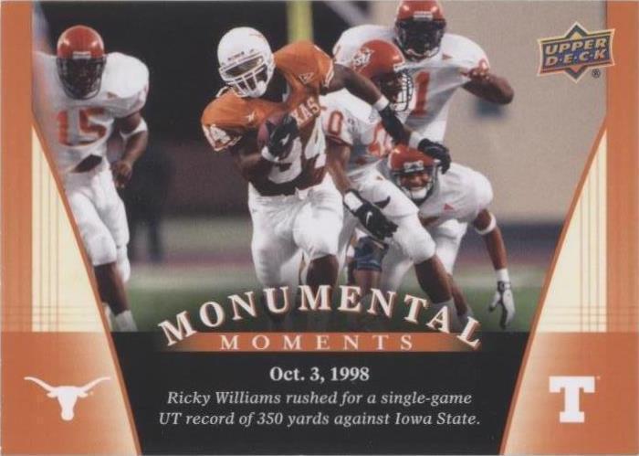 2011 Upper Deck University of Texas - Monumental Moments Ricky Williams ...