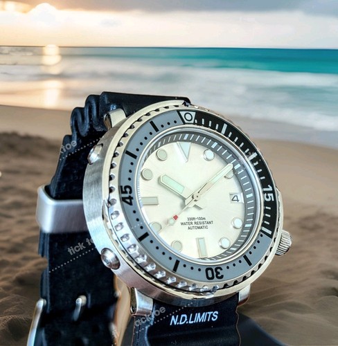 Canned Tuna Diver Silver White automatic Mod Watch 43.3mm NH35A ...