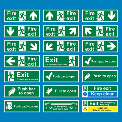 FIRE EXIT SIGN STICKER PLASTIC DIRECTIONAL ARROW BAR CLEAR EMERGENCY ...
