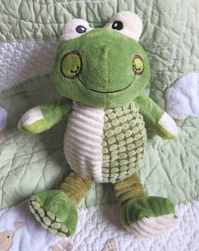 DanDee Dan Dee Froggy Frog Green Cream Ribbed Plush Stuffed Toy w Sewn ...