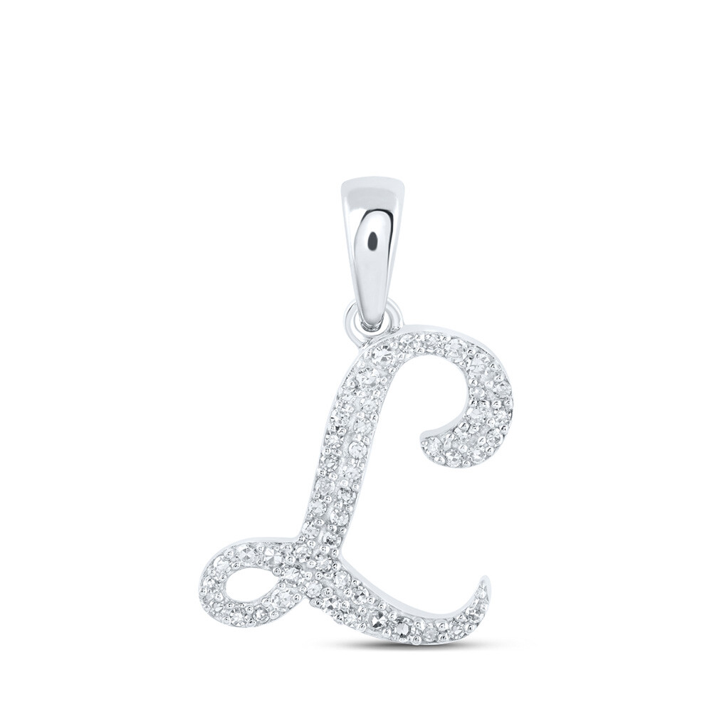10kt White Gold Womens Round Diamond L Initial Letter Pendant 1/8 Cttw ...