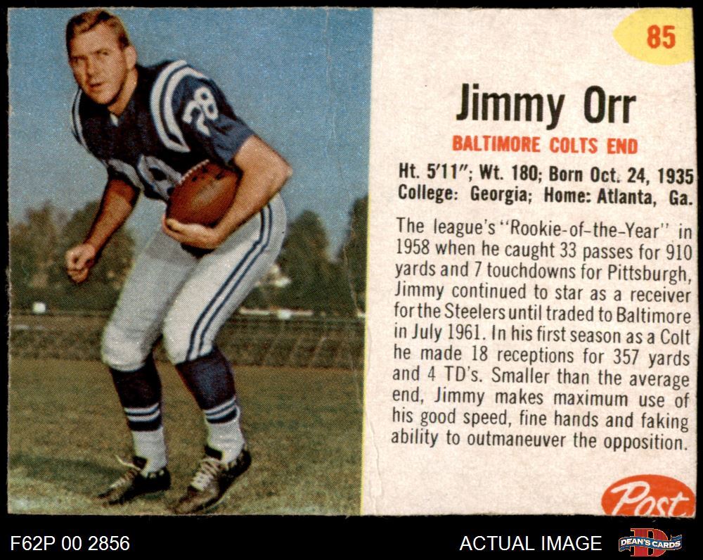 1962 Post Cereal #85 Jimmy Orr Colts Georgia 1.5 - FAIR F62P 00 2856 | eBay