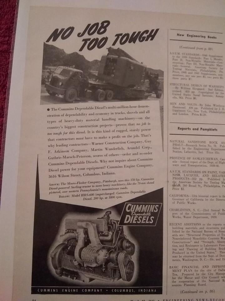 Vintage 1941 Cummins Diesel Engines Ad Advertisement: Model HBS-600 ...