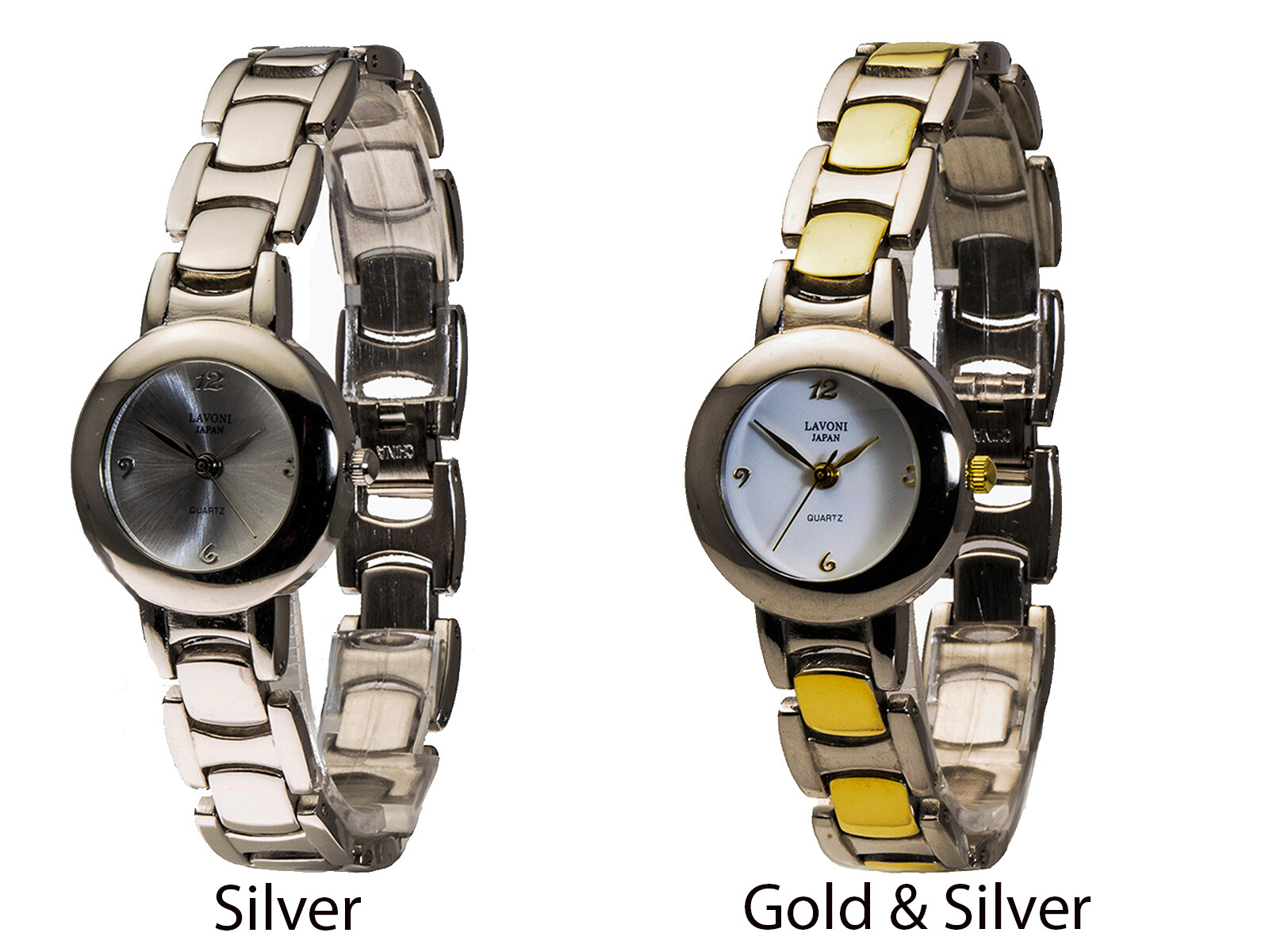 LAVONI:WOMENS' SILVER/GOLD METAL FINISH ROUND CASE ANALOG QUARTZ WATCH ...