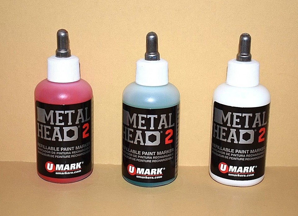 3 Metal Head Paint Marker 2 Oz Green Red White Metal Marking Auto ...