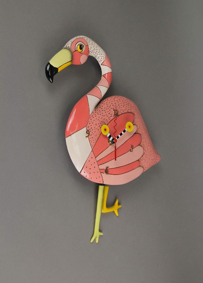 Allen Designs Crazy Legs Pink Flamingo Pendulum Wall Clock | eBay