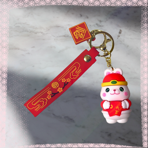 Lunar New Year Year of the Rabbit Figure Keychain Bunny with Fortune w ...