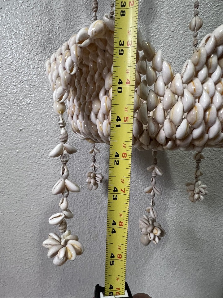 Vtg 35” Tiered Cowrie Puka Sea Shell Macrame Hanging2 Basket Planter ...