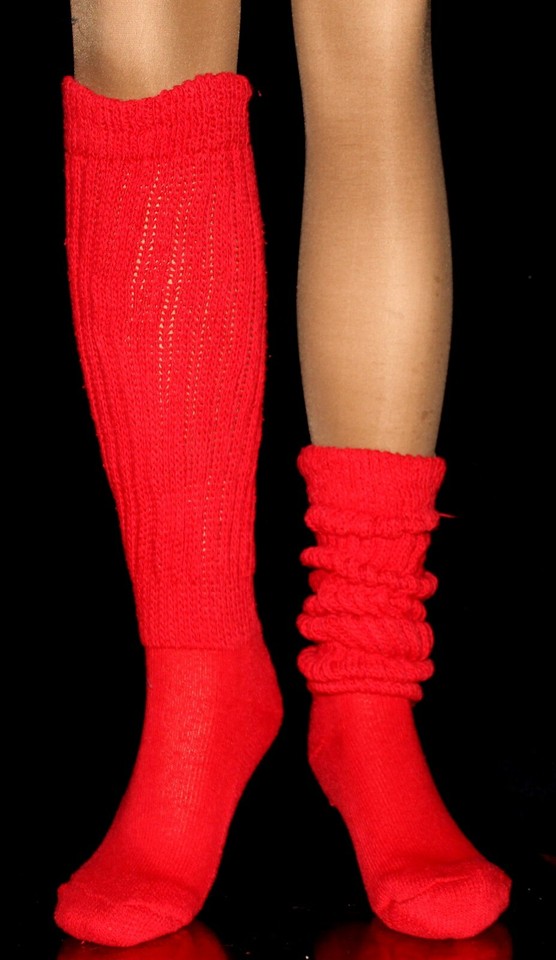 2 Red Slouch Socks Long Warm Scrunchie Soccer Hooters uniform Sports ...