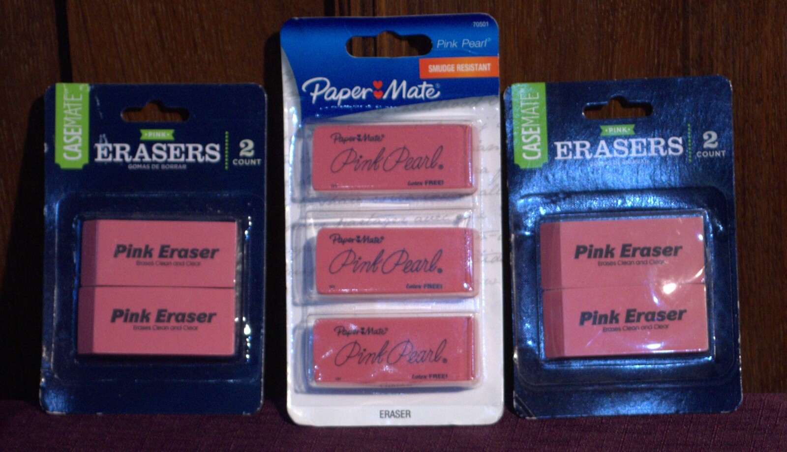 Pink Erasers 3 Pkgs = 7 Total Erasers 3 Paper Mate 4 Casemate New In ...