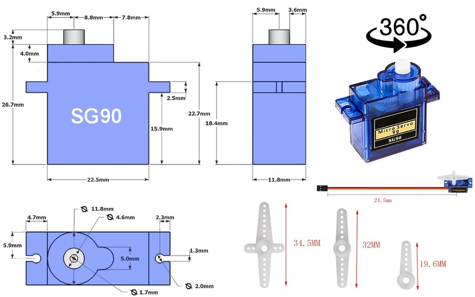 3 Pack SG-90 SG90 9g Micro Servo Motor for RC Car Heli / Plane 1.4kg 4 ...