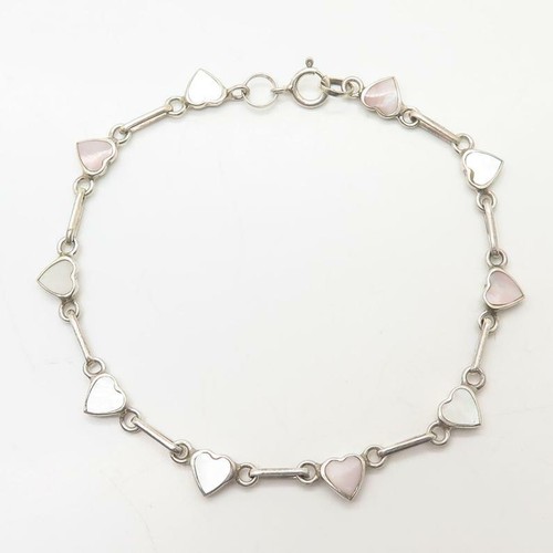 Shiny White Enamel With Heart Shape Link Design Women's Bracelet In 935 ...