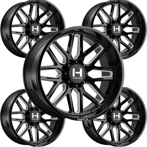 (Set-5) Hostile H120 Vulcan 22x12 6x5.5" -44mm Black/Milled Wheels Rims ...