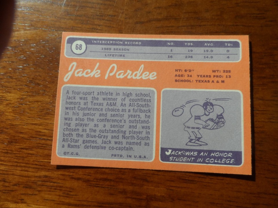 1970 TOPPS FOOTBALL #68 JACK PARDEE LOS ANGELES RAMS EX+ J-664 | eBay