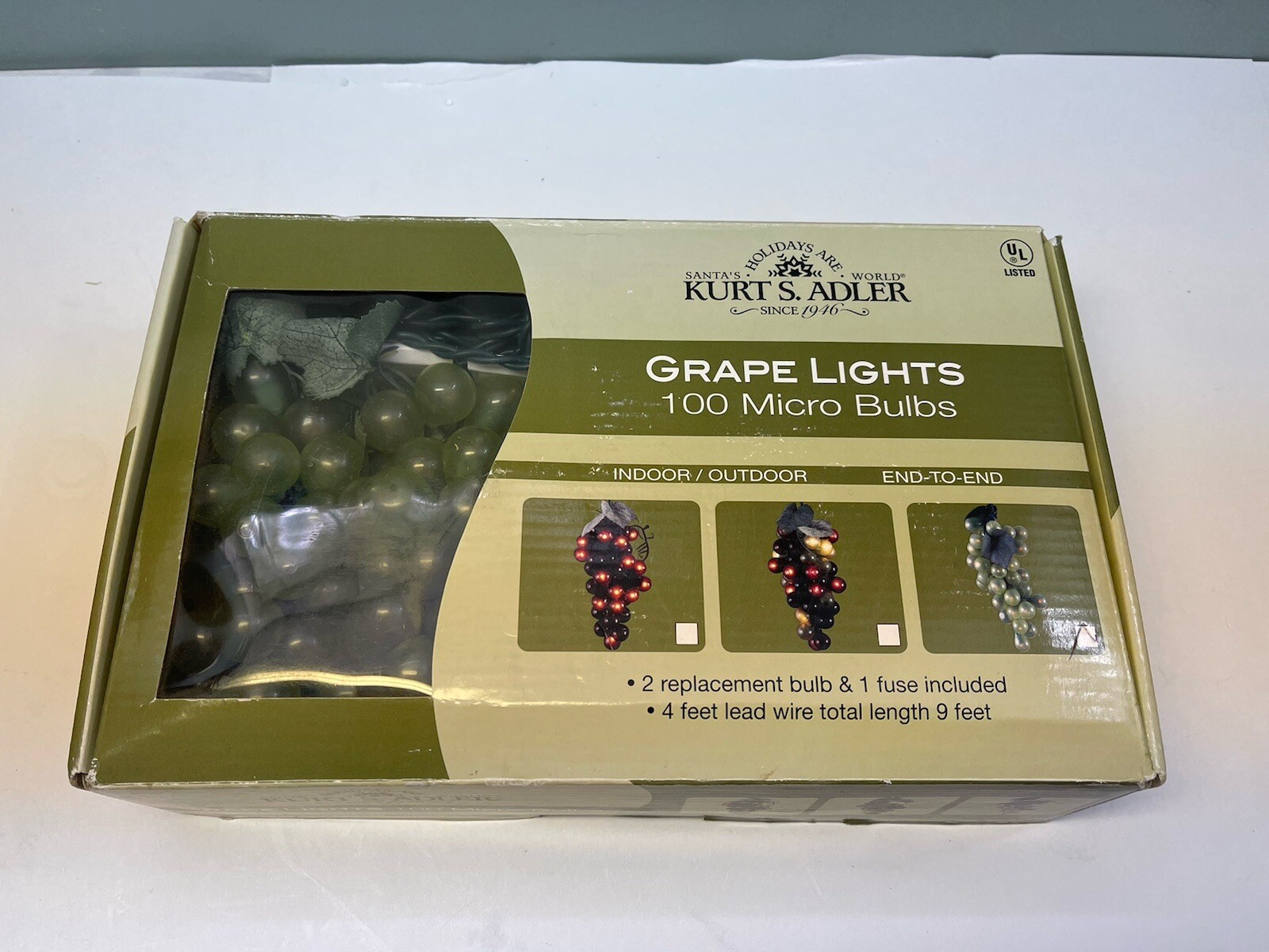 Vintage Kurt S. Adler Green Grape Lights, 100 Micro Bulbs, 5 Grape Bunches | eBay