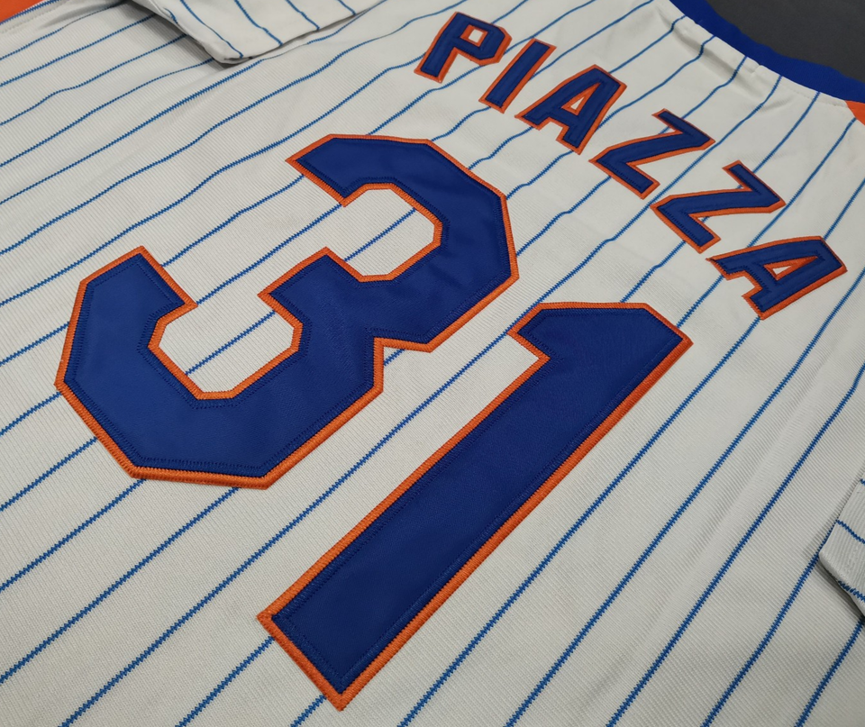 VINTAGE Mike Piazza #31 Mets Throwback Pullover White Sewn Stitched ...