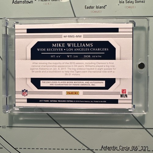 2017 National Treasures -RPA Mike Williams #RMS-MW Holo Silver /25 (AU ...