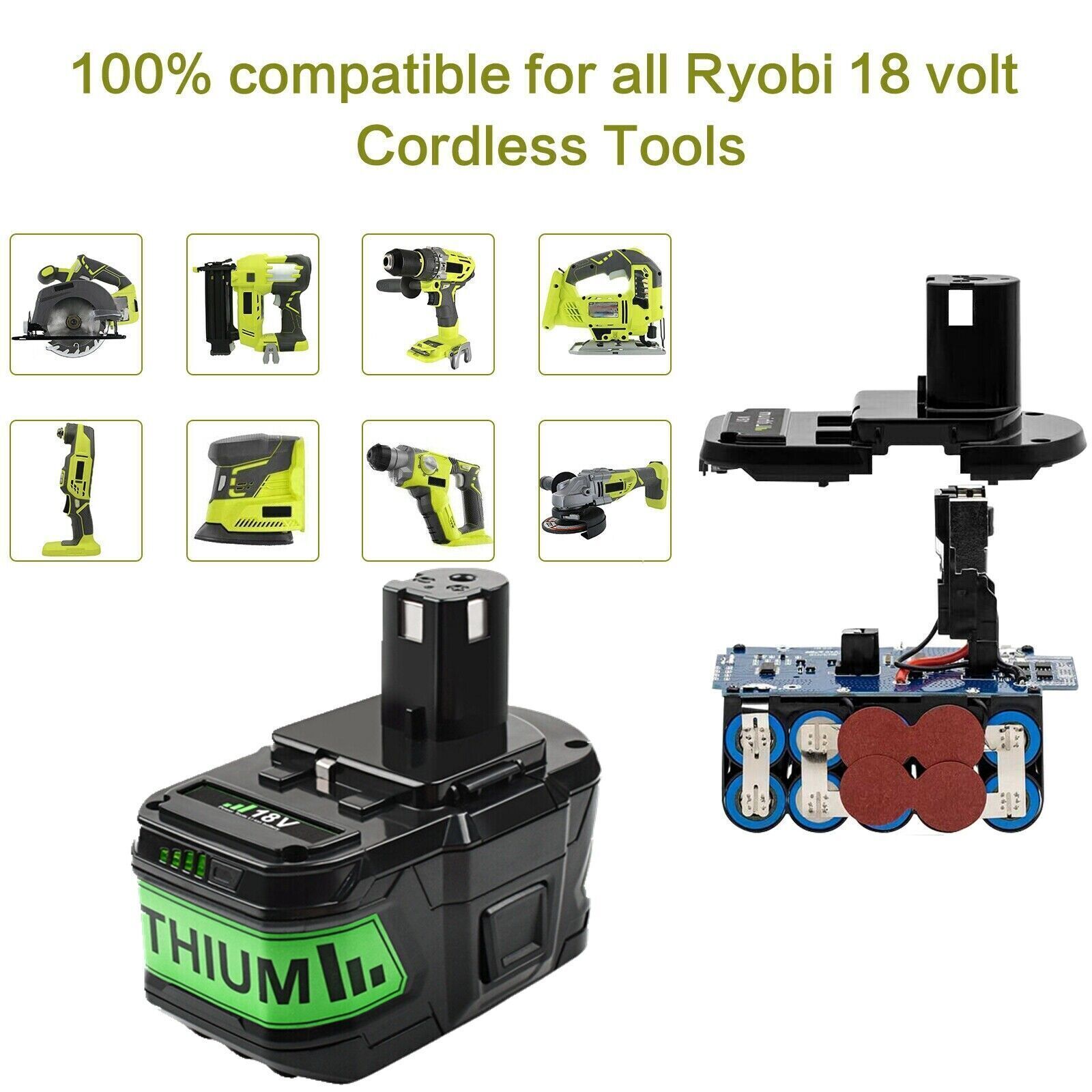 18V 8A Lithium DP For RYOBI P108 18V One PLUS Battery P104 P107 RBL1850 ...