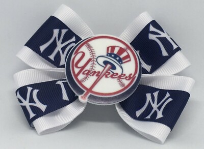 Girls Hair Bow 4" Wide NY Yankees Big Yankees Logo Barrette, Clip or ...