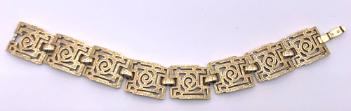 Vtg Crown Trifari Signed Bracelet Gold Tone Panel Swirl Modernist Greek ...