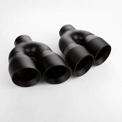 Pair Black Exhaust Tips 3" Inlet Quad 4" Out Staggered Angle Cut Dual ...