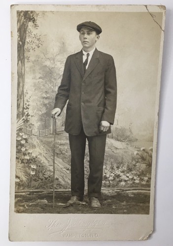 Antique Portrait Style RPPC Dapper Young Man in Cap w/ Walking Cane AZO ...
