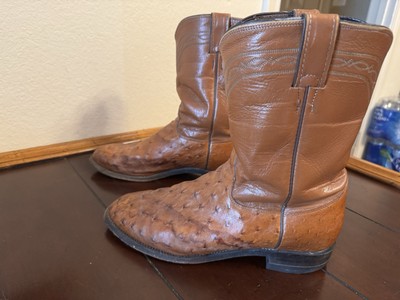 Justin Roper Mens Size 10 D Orange Leather Ostrich Cowboy Roper Boots ...