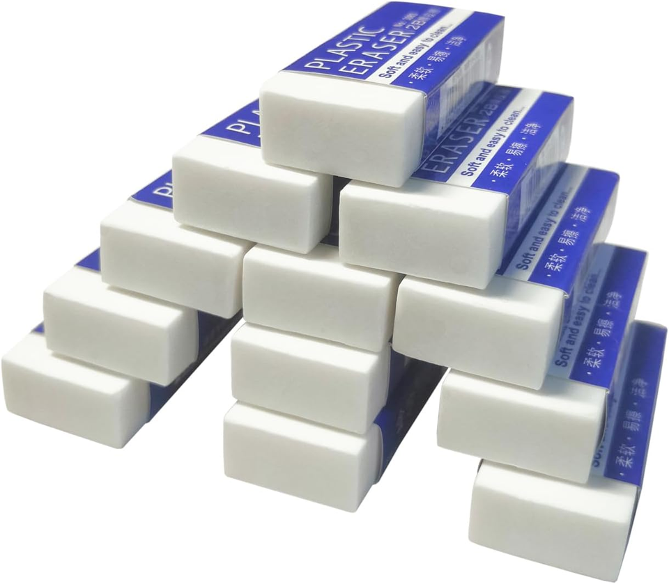 Dreamm White Rectangular Rubber Pencil Erasers 12 Pack for Kids ...