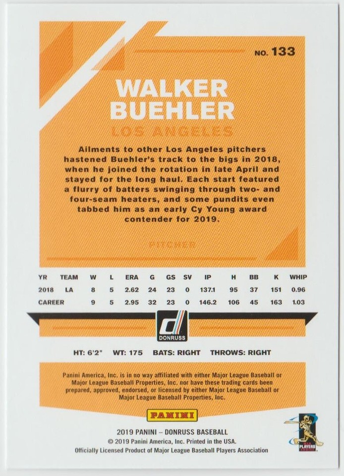 2019 Donruss Baseball #133 Walker Buehler - Los Angeles Dodgers | eBay