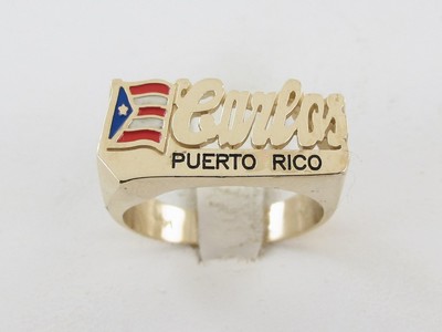 14k Yellow Gold Carlos Name Ring Puerto Rico National Flag Size 10 | eBay