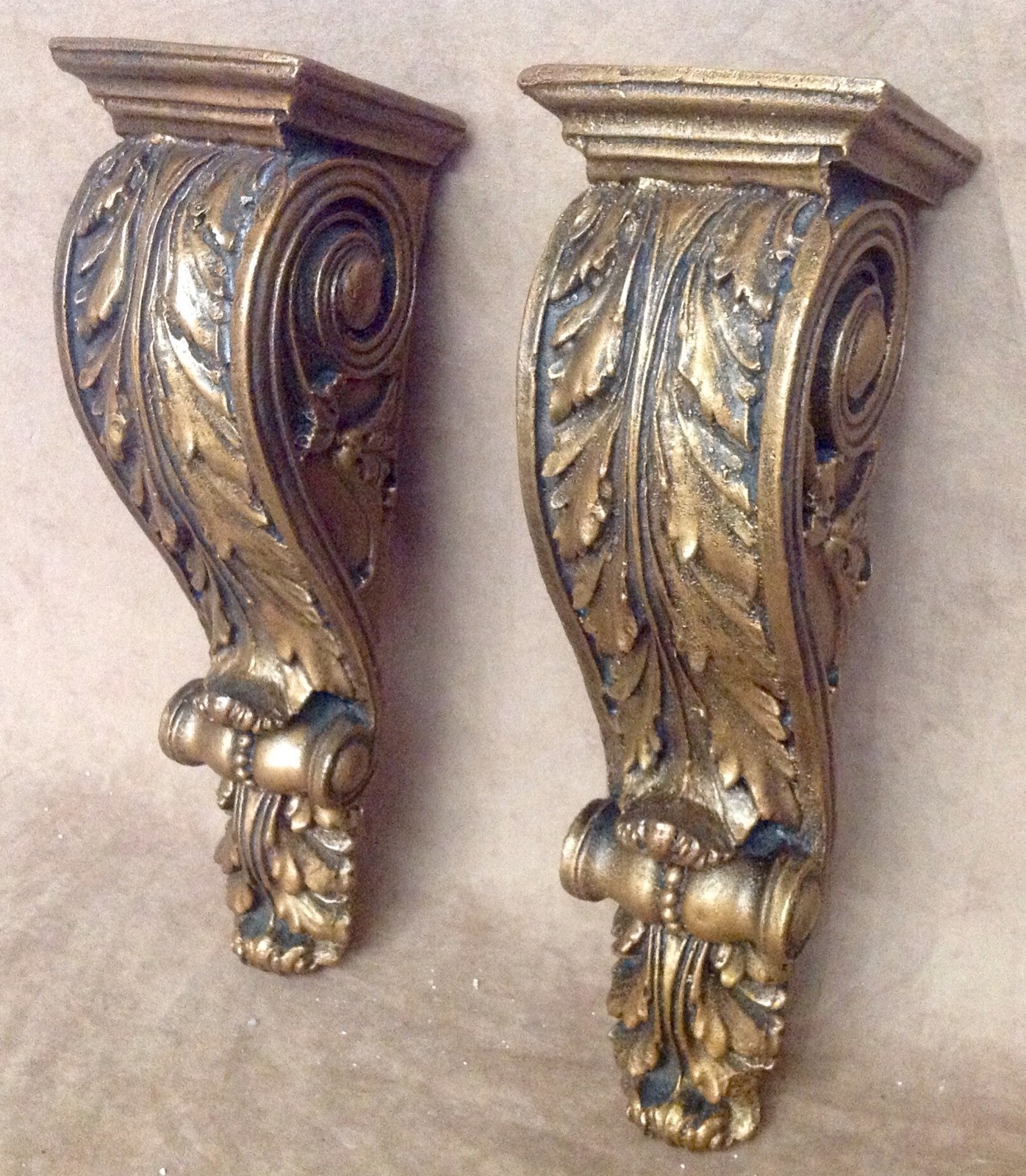 Shelf Acanthus leaf Wall Corbel Sconce Bracket Home Decor Pair Bronze ...
