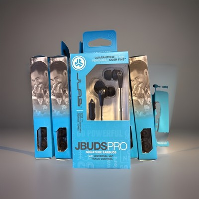 JLab JBuds Pro Signature Earbuds w/ Cush Fins Black Wired Built In Mic ...